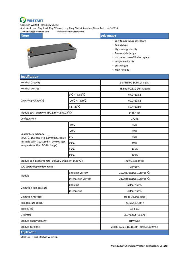 WeStart high power HEV5.2Ah NCM VDA module in production